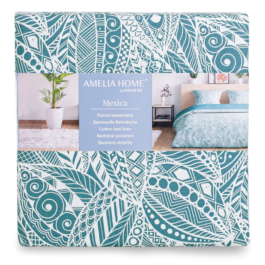 Set Lenzuola Averi turchese stampato boho 200x200+80x80*2 AmeliaHome ...