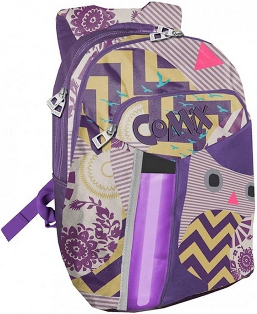 Zaino organizzato viola comix flash 3 tasche chiusura zip effetto nylon ...