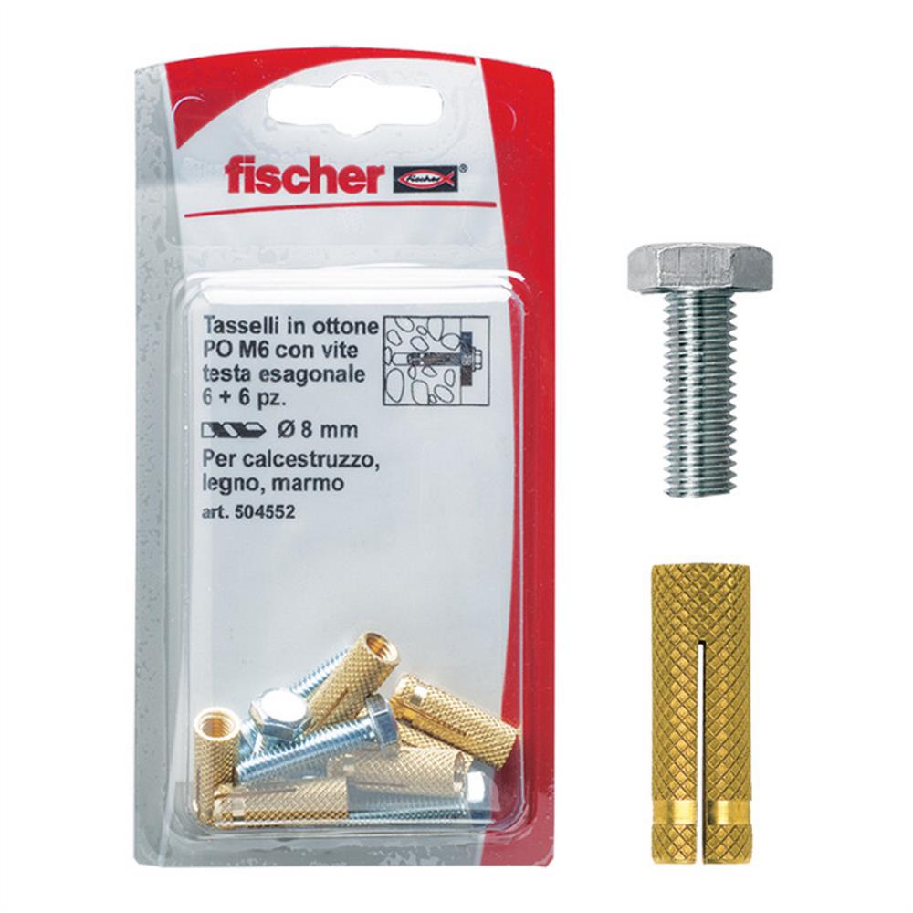 Fischer PO M8 TE K 4+4pz Tasselli stop in ottone + viti testa esagonale ...