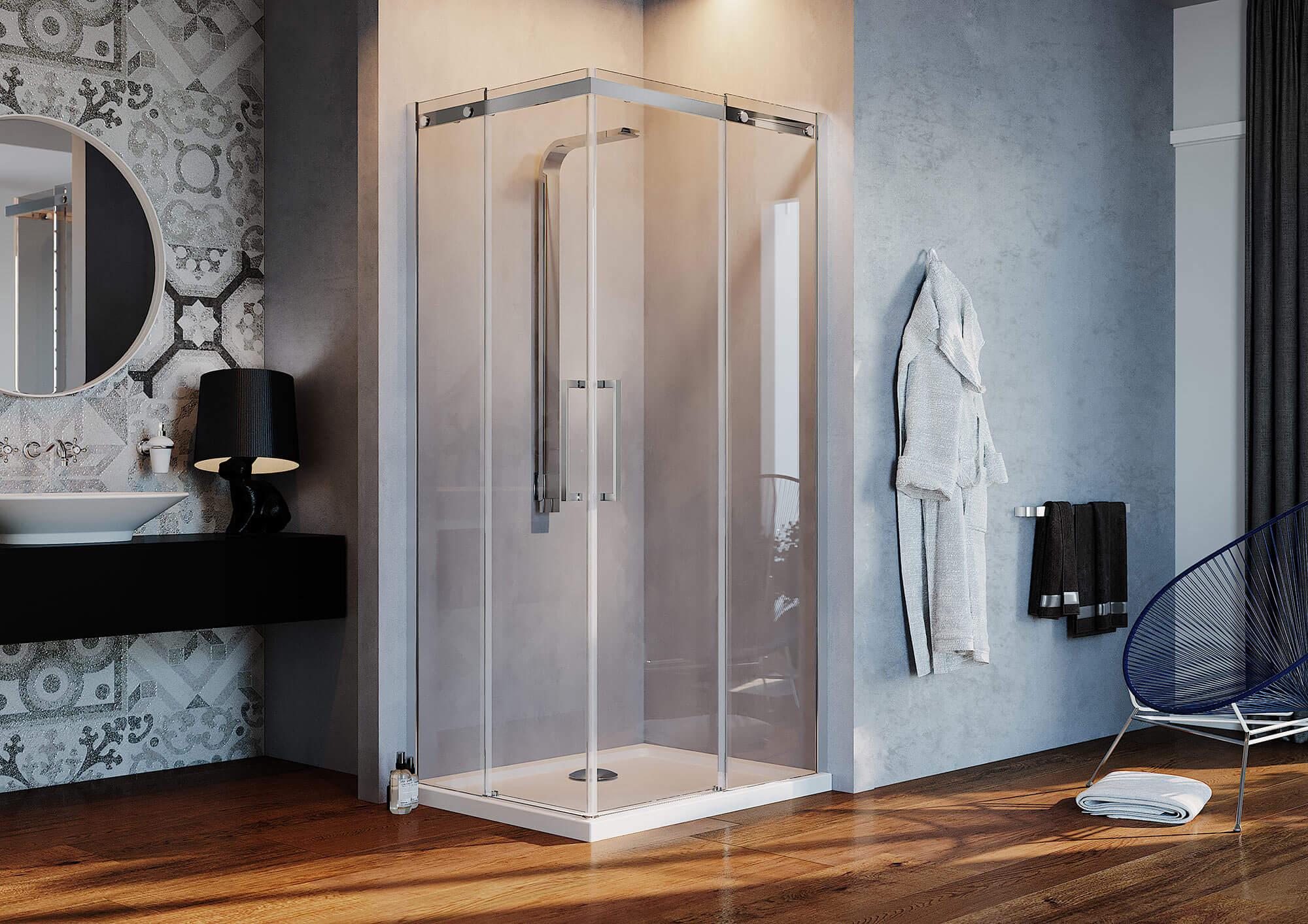 Box Doccia Angolare 75x80 cm 2 Ante Scorrevoli in Cristallo Trasparente 8mm H200 Fosterberg ...