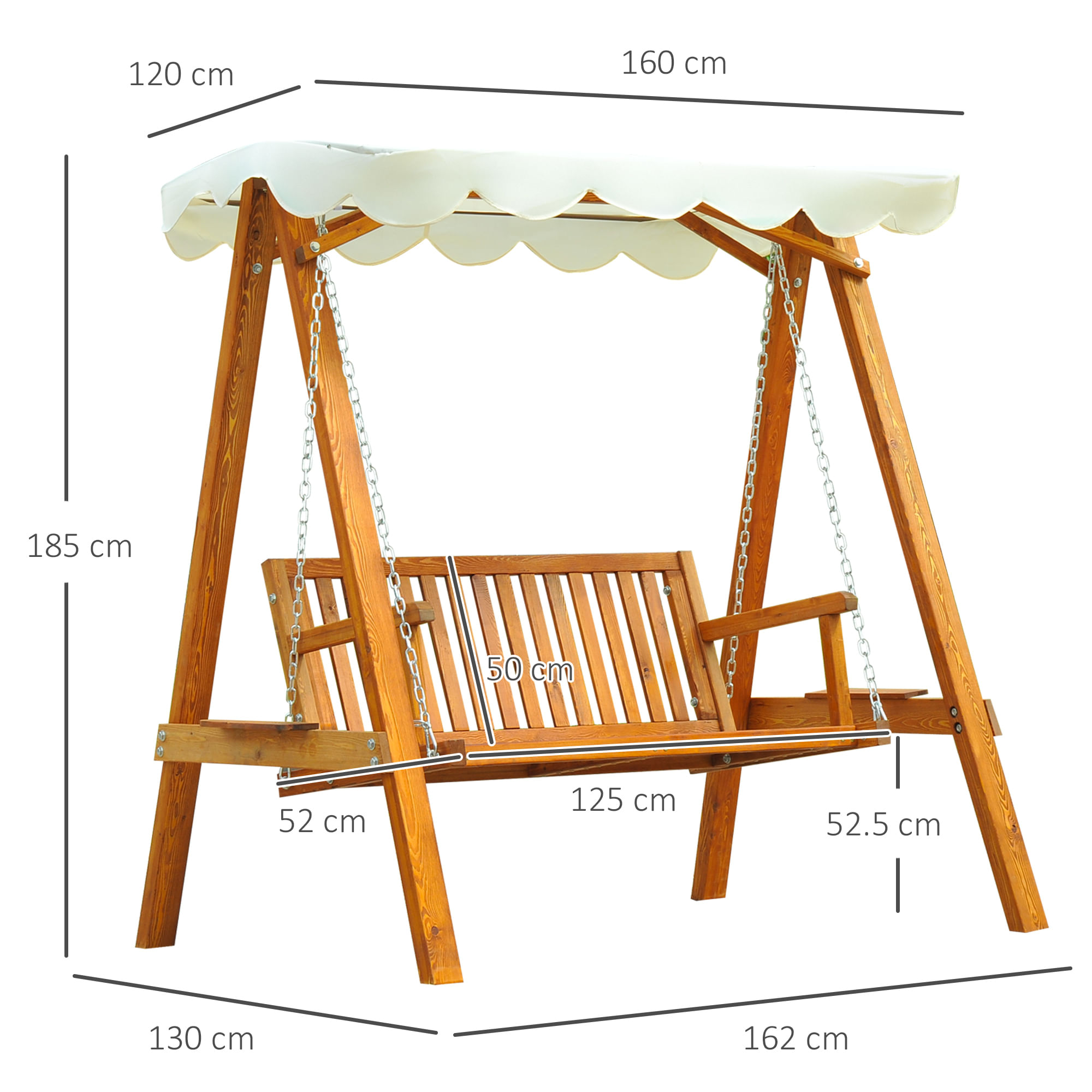 Dondolo da Giardino 2 Posti in Legno di Pino con Tettuccio Parasole ...