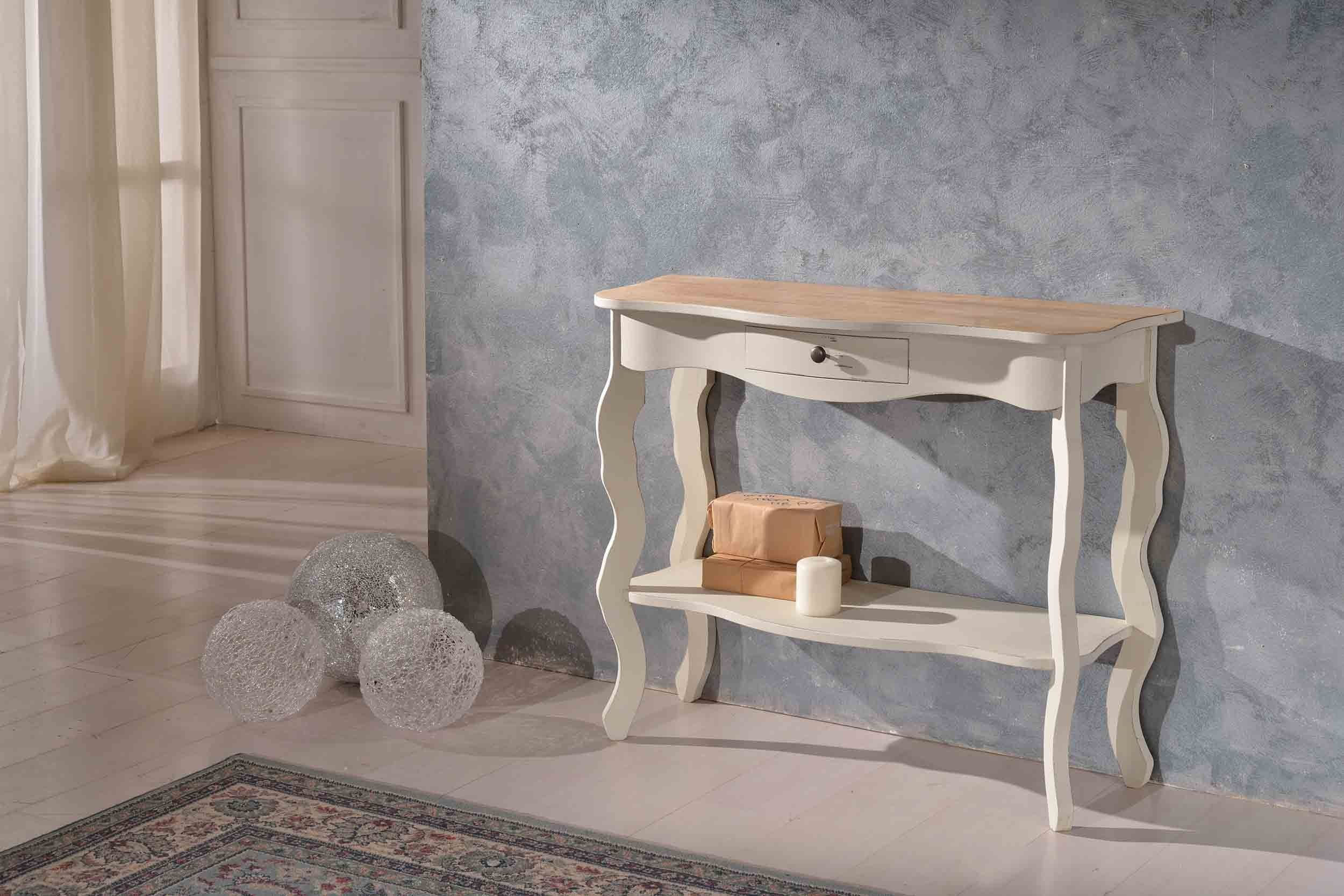 Consolle legno avorio 1 cassetto shabby 104x35x85 - BricoBravo