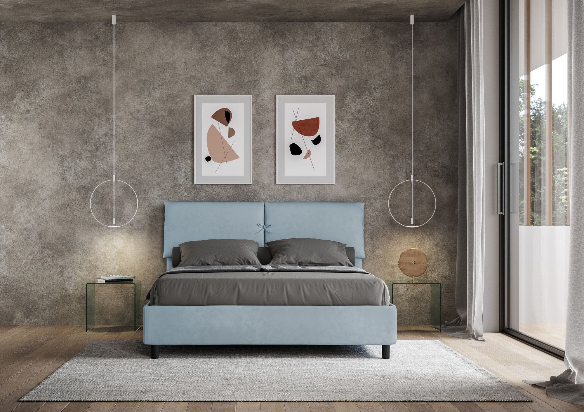 Letto Matrimoniale 160x190 cm con Rete e Contenitore Mados Azzurro ...