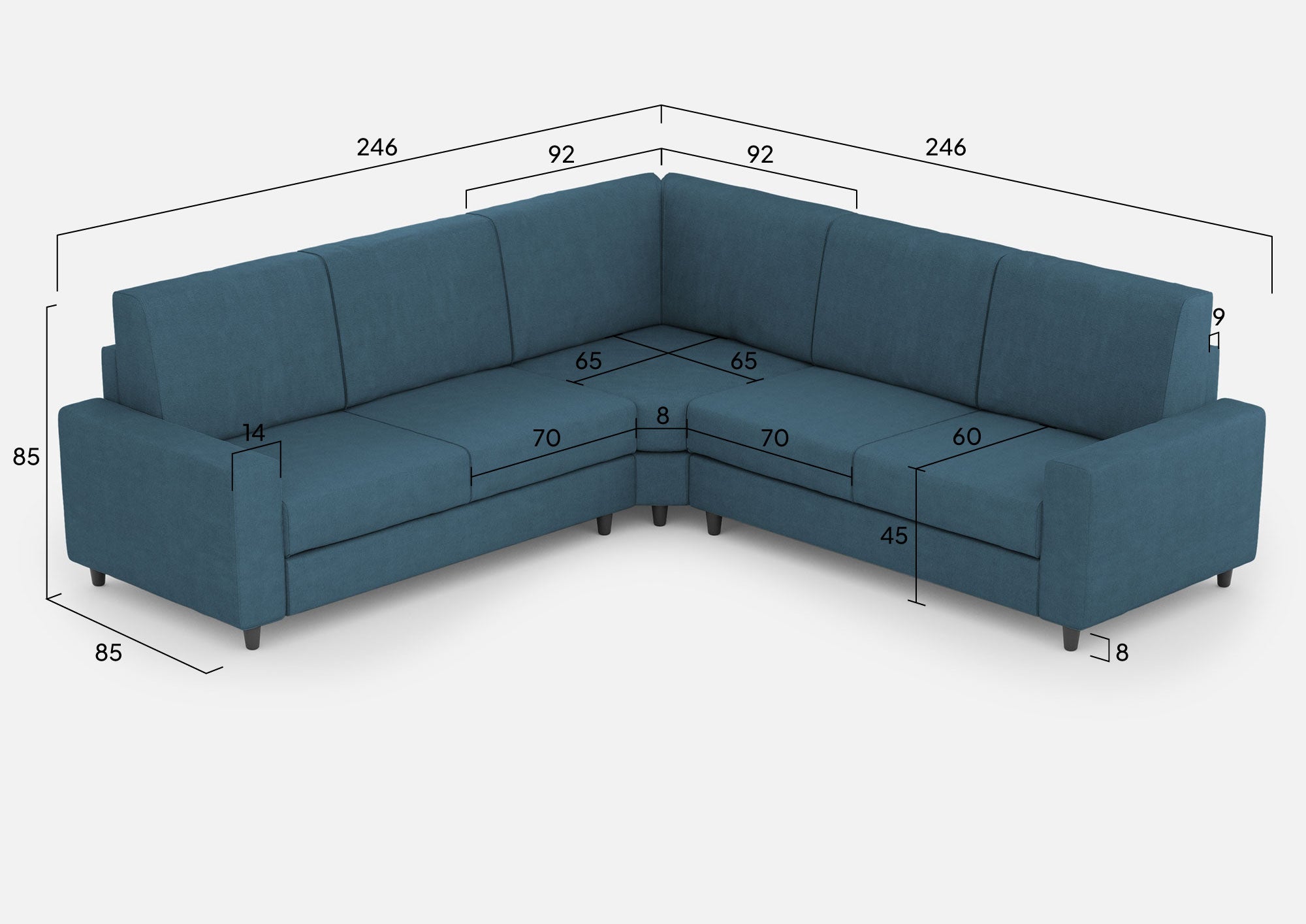 Divano angolare 5 posti 246x246x85 cm sakar in tessuto avio - BricoBravo