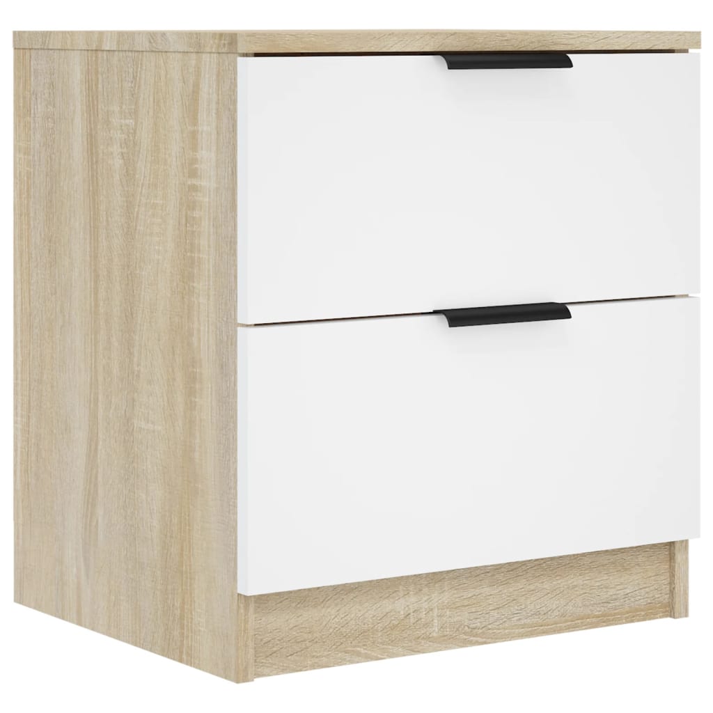 Comodini 2 pz Bianchi e Rovere Sonoma in Legno Multistrato 811225 ...