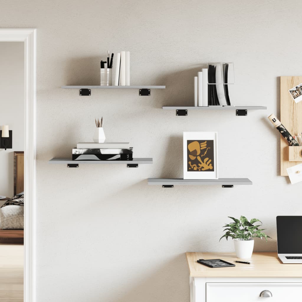 Mensole Parete 4pz Grigio Sonoma 60x30x1,5cm Legno Multistrato 838239 ...